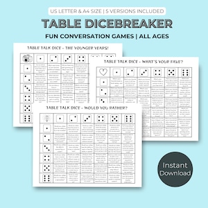 Getting to Know You Games | Dice Breaker Game | Table Talk Questions ...
