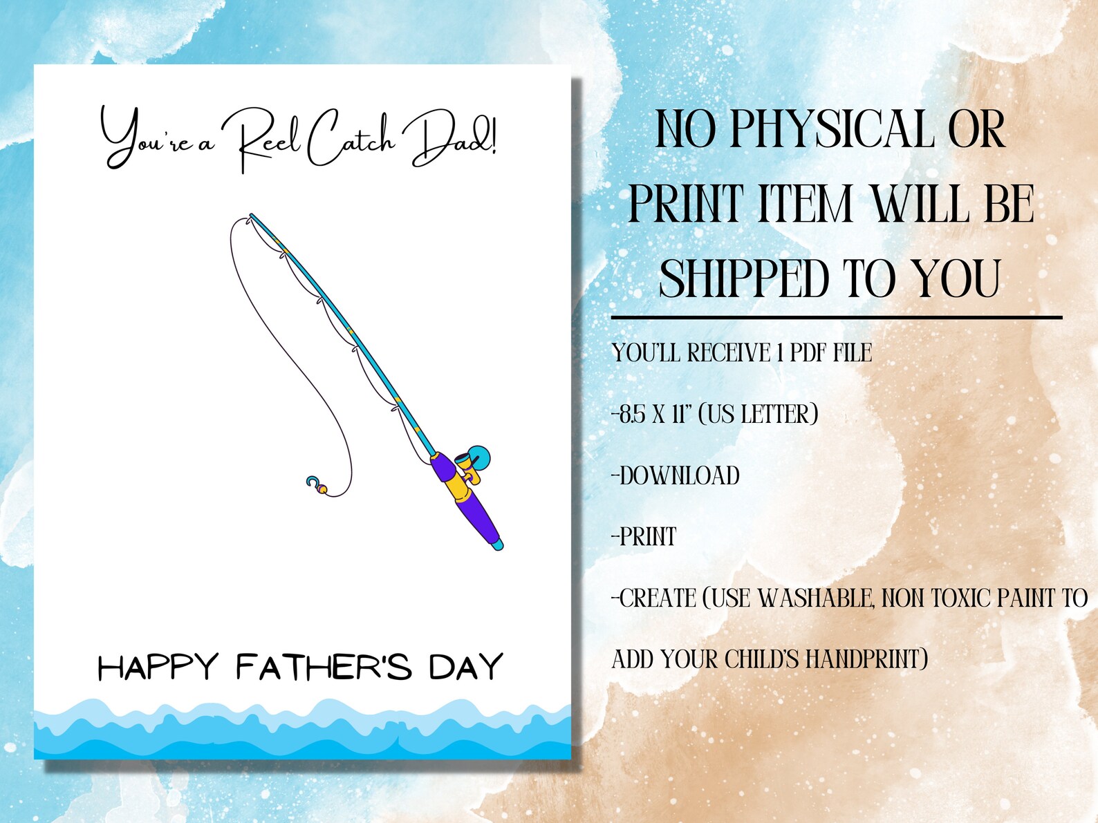 Fathers Day Handprint Art Printable You're A Reel Catch Grandpa Boating ...