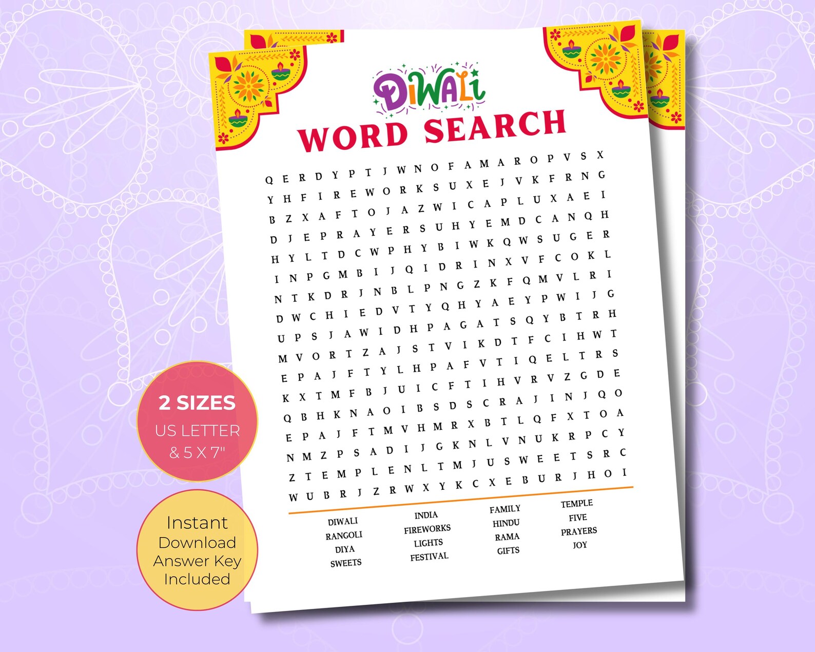Diwali Word Search, Diwali Activity, Diwali Party Game, Printable ...