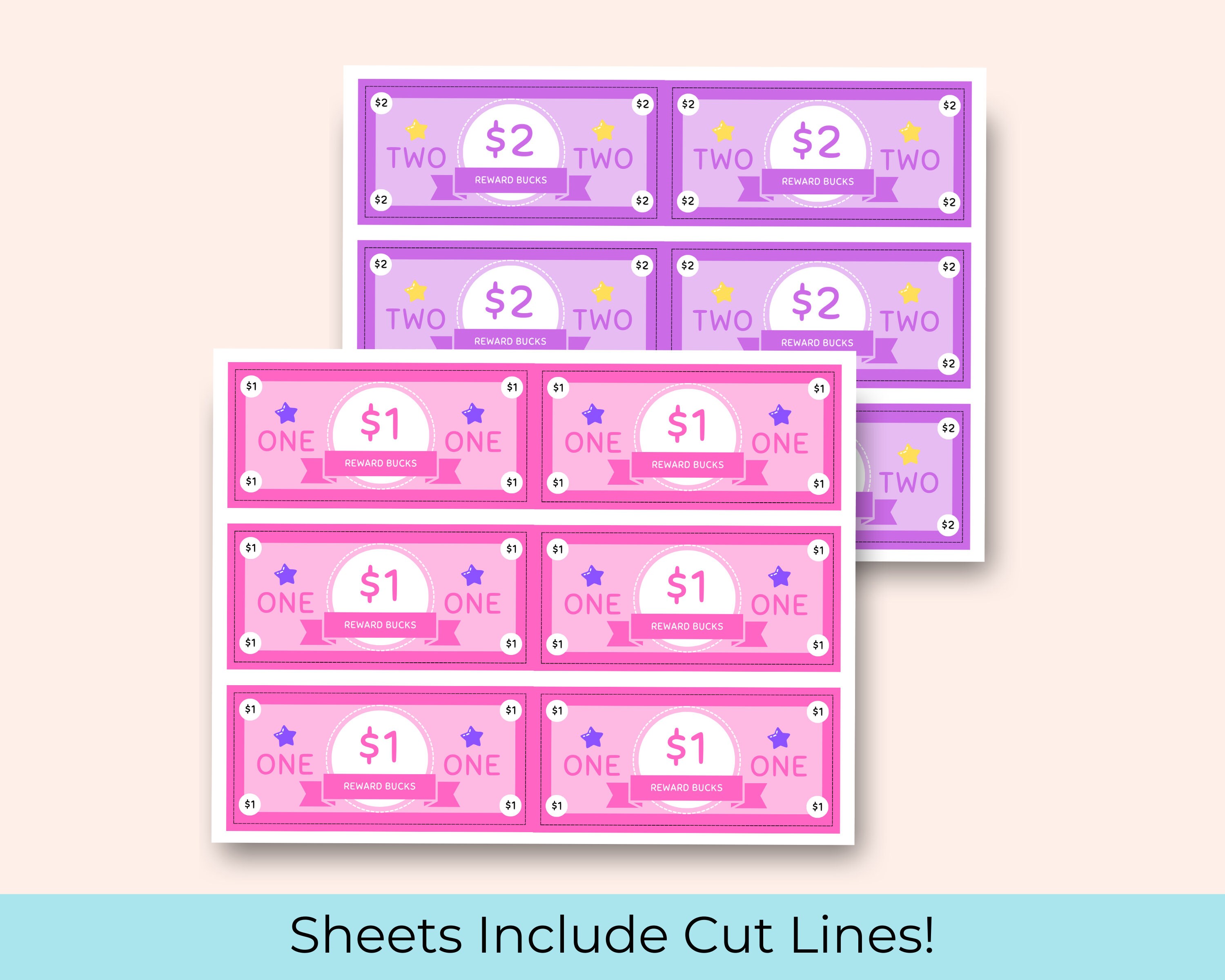 Editable Reward Bucks: Play Money for Kids (PDF) - Etsy