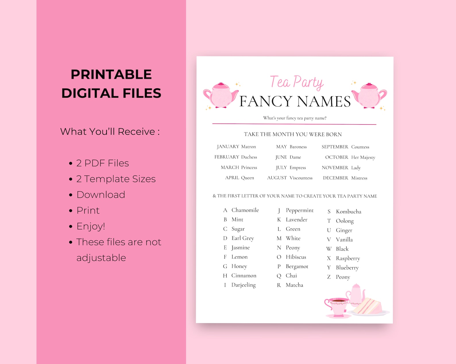 Tea Party Fancy Names Game: Printable Birthday Activity (PDF) - Etsy