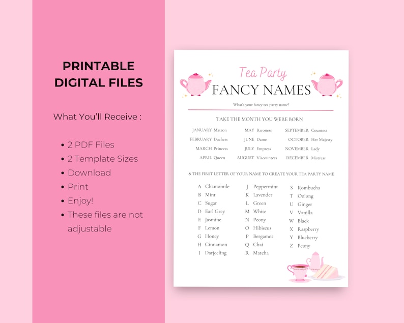 Tea Party Fancy Names | Tea Party Games Printable | Tea Party ...