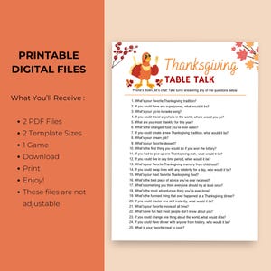 Thanksgiving Table Talk, Thanksgiving Game, Conversation Starters ...