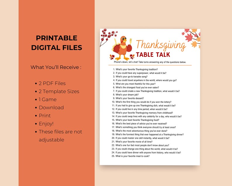 Thanksgiving Table Talk, Thanksgiving Game, Conversation Starters ...