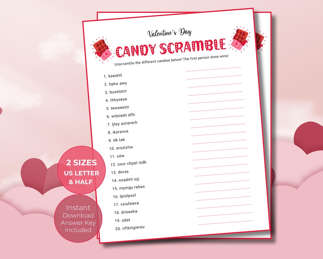 Valentine's Day Candy Scramble, Valentine's Party Game, Valentine's ...