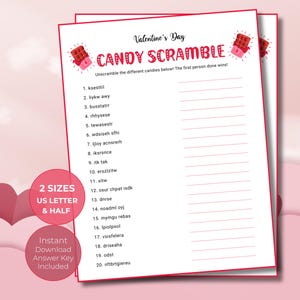 Valentine's Day Candy Scramble, Valentine's Party Game, Valentine's ...