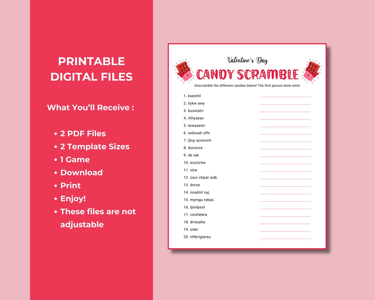 Valentine's Day Candy Scramble, Valentine's Party Game, Valentine's ...