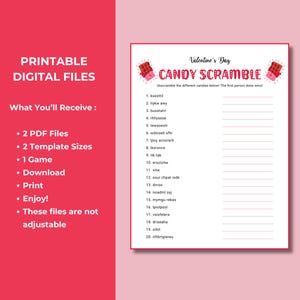 Valentine's Day Candy Scramble, Valentine's Party Game, Valentine's ...