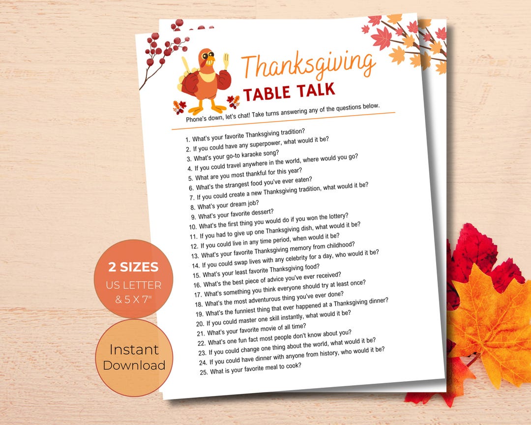 Thanksgiving Table Talk, Thanksgiving Game, Conversation Starters ...