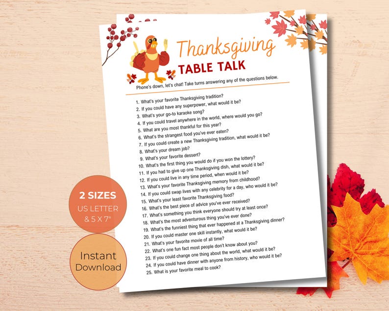 Thanksgiving Table Talk, Thanksgiving Game, Conversation Starters ...