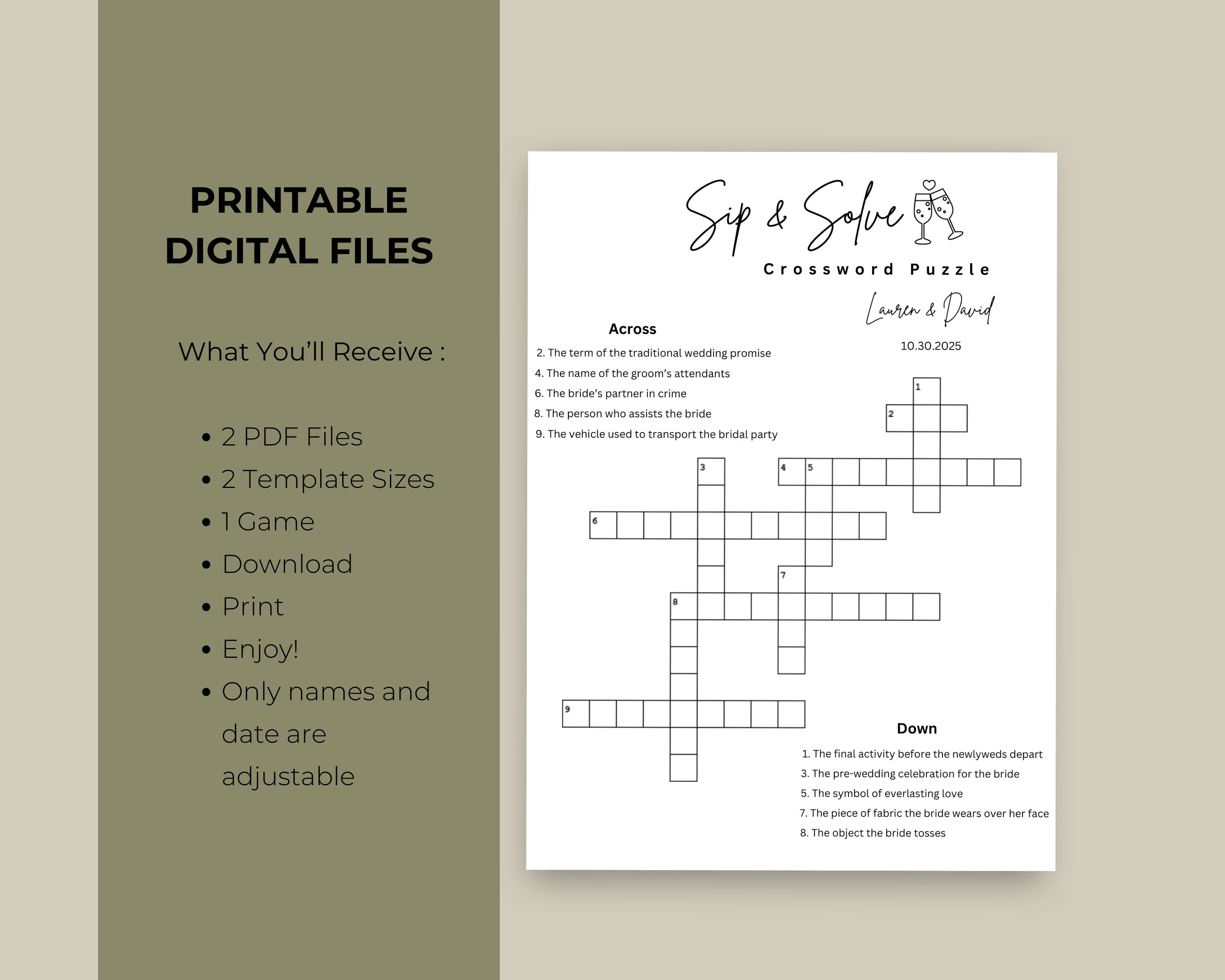 Sip and Solve Crossword Puzzle Sip and Solve Wedding Bridal Shower ...