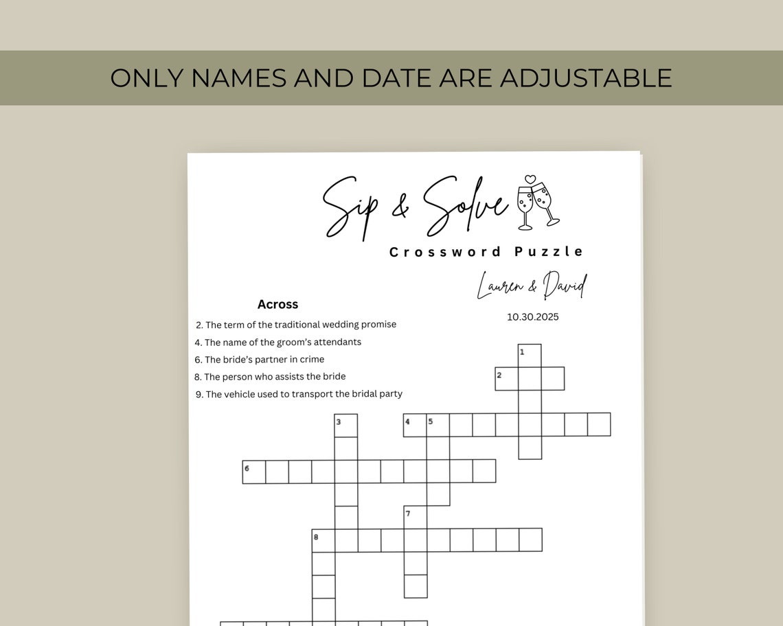Sip and Solve Crossword Puzzle Sip and Solve Wedding Bridal Shower ...