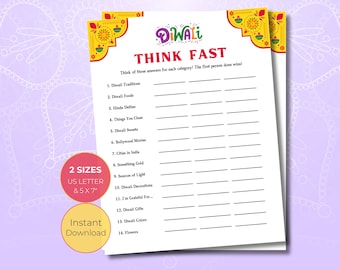 Diwali Think Fast Game, Fun Diwali Party Game, Printable Diwali Game ...