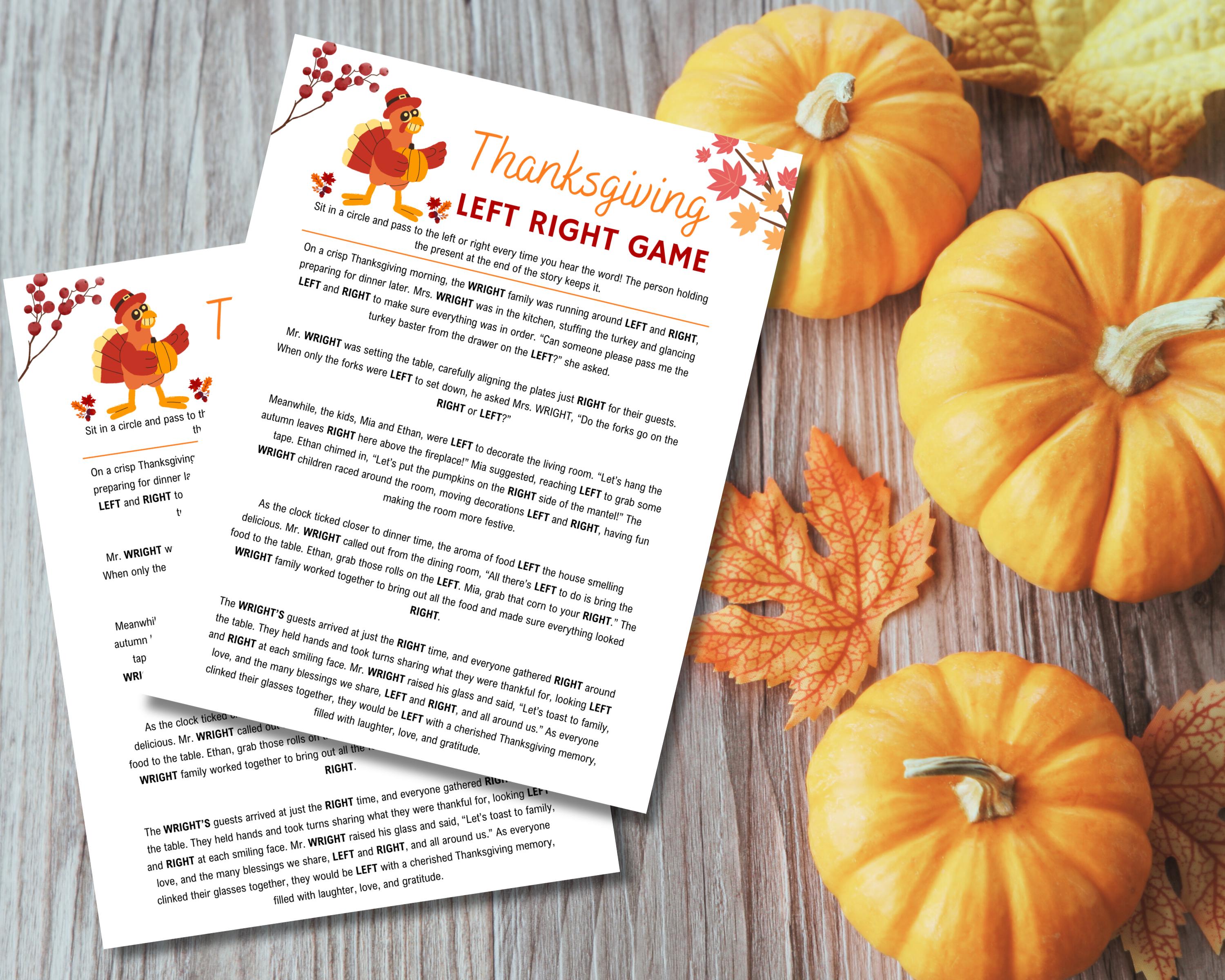 Thanksgiving Left Right Game, Thanksgiving Party Game, Thanksgiving ...