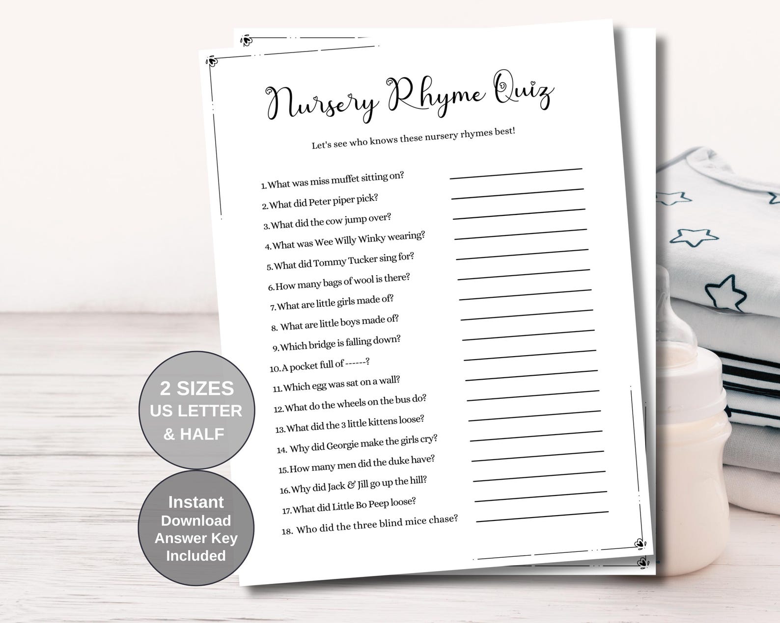 Nursery Rhyme Quiz: Minimalist Baby Shower Game (digital Download) - Etsy