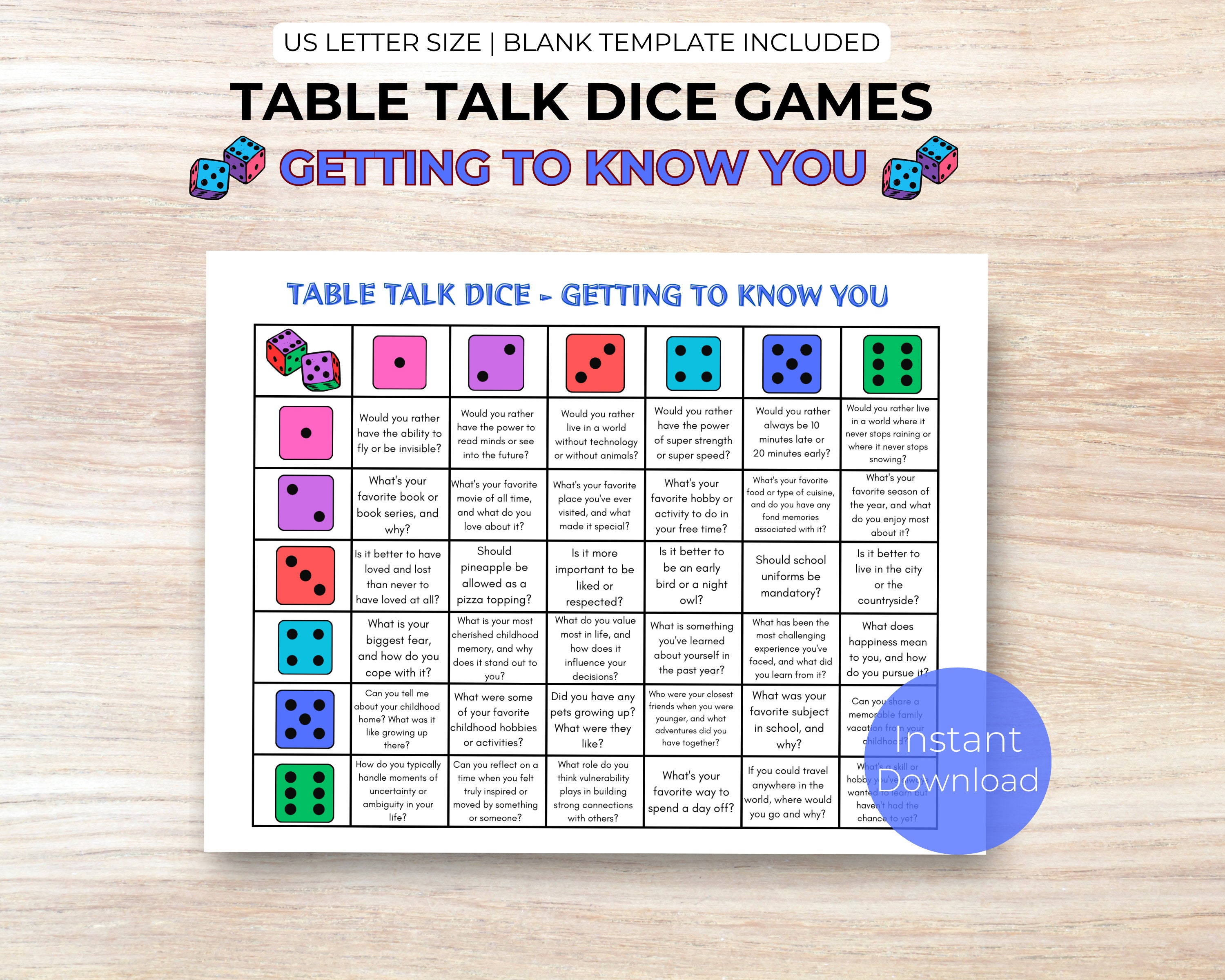 Getting to Know You Game | Icebreaker Questions | Table Talk Questions ...