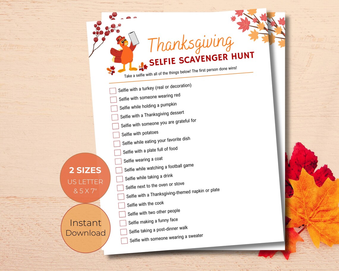 Thanksgiving Selfie Scavenger Hunt, Adult Scavenger Hunt, Thanksgiving ...