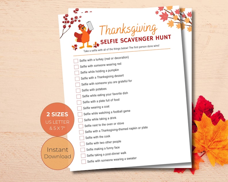 Thanksgiving Selfie Scavenger Hunt, Adult Scavenger Hunt, Thanksgiving ...