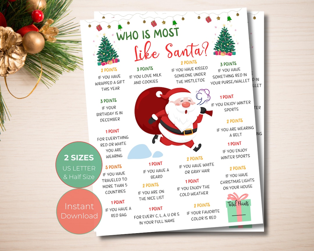 Most Like Santa Game, Group Christmas Party Game, Christmas Icebreaker ...