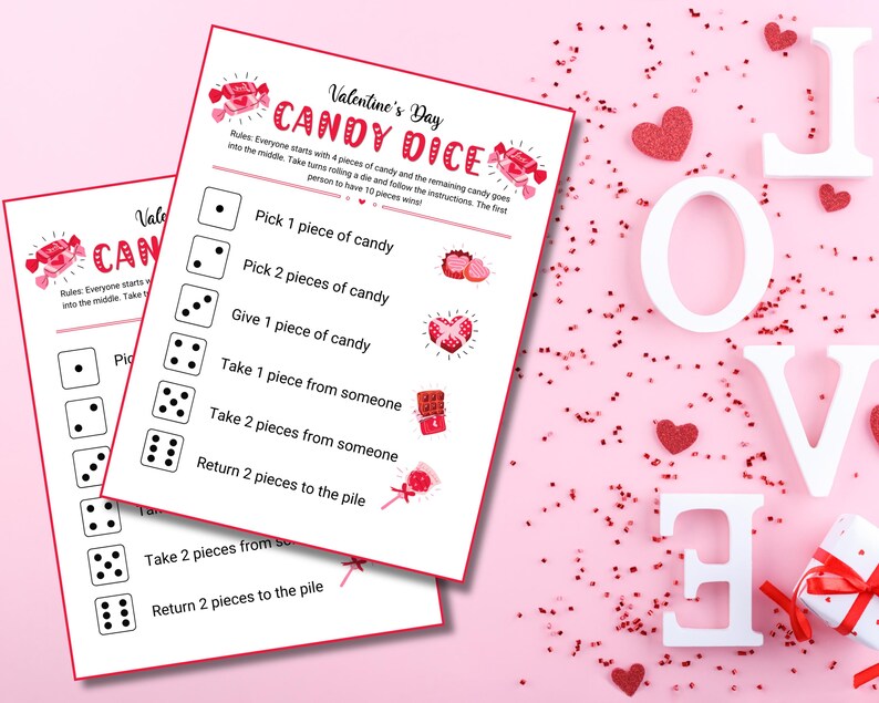Valentine Day Candy Dice Game, Valentine Dice Game, Valentine Activity ...