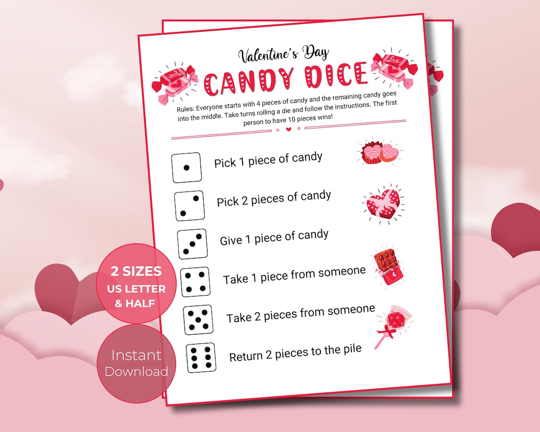 Valentine Day Candy Dice Game, Valentine Dice Game, Valentine Activity ...