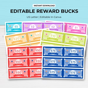 Editable Reward Bucks: Play Money for Kids (PDF) - Etsy