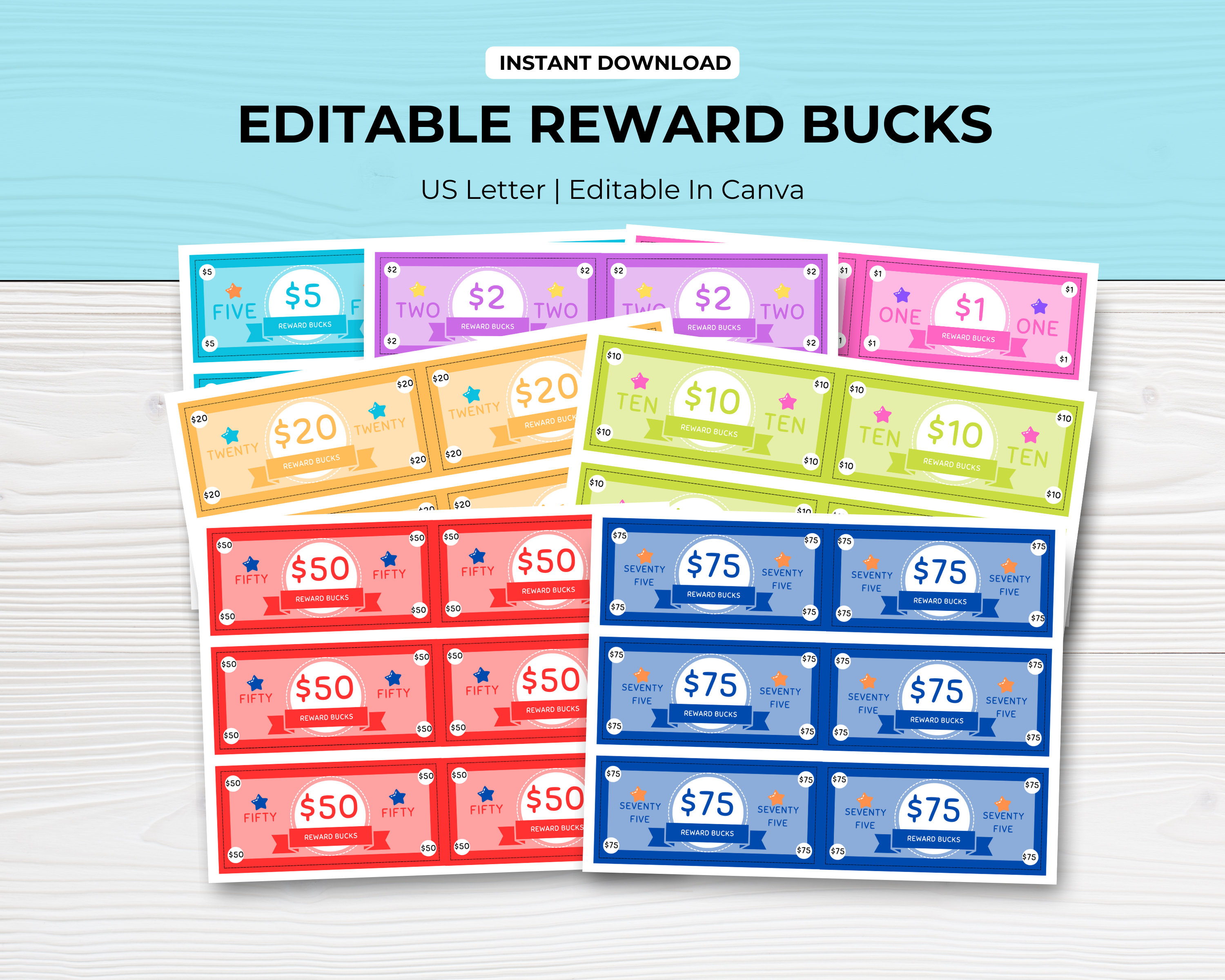 Editable Reward Bucks: Play Money for Kids (PDF) - Etsy