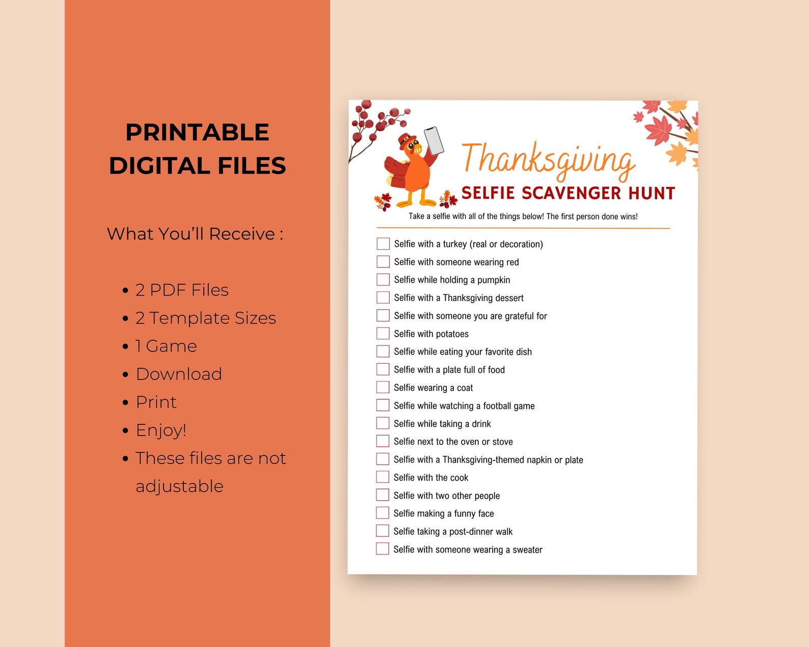 Thanksgiving Selfie Scavenger Hunt, Adult Scavenger Hunt, Thanksgiving ...
