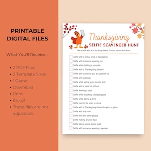 Thanksgiving Selfie Scavenger Hunt, Adult Scavenger Hunt, Thanksgiving ...
