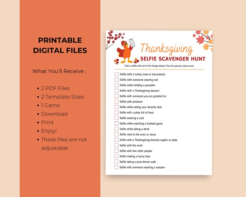 Thanksgiving Selfie Scavenger Hunt, Adult Scavenger Hunt, Thanksgiving ...