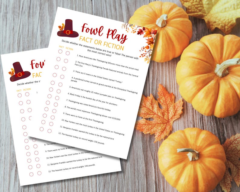Thanksgiving Trivia Game, Fowl Play Trivia, Thanksgiving Printable ...