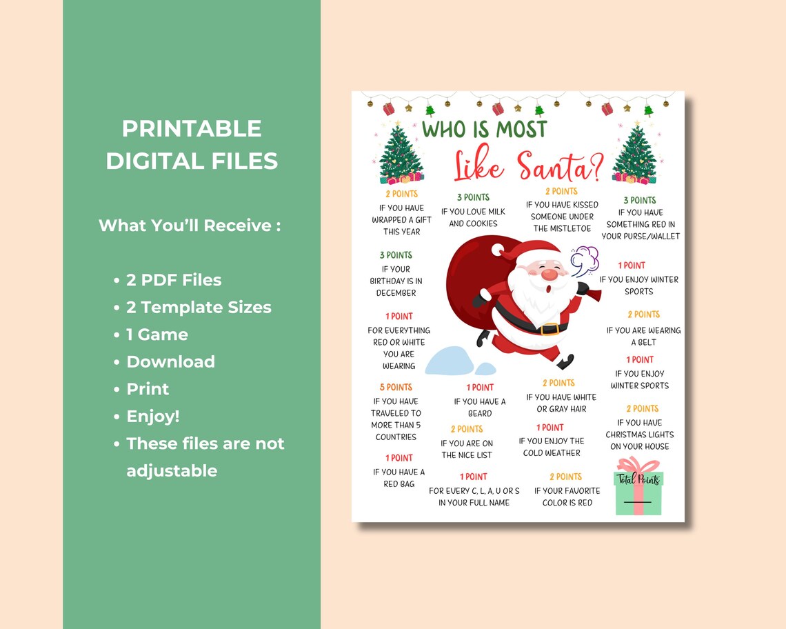 Most Like Santa Game, Group Christmas Party Game, Christmas Icebreaker ...