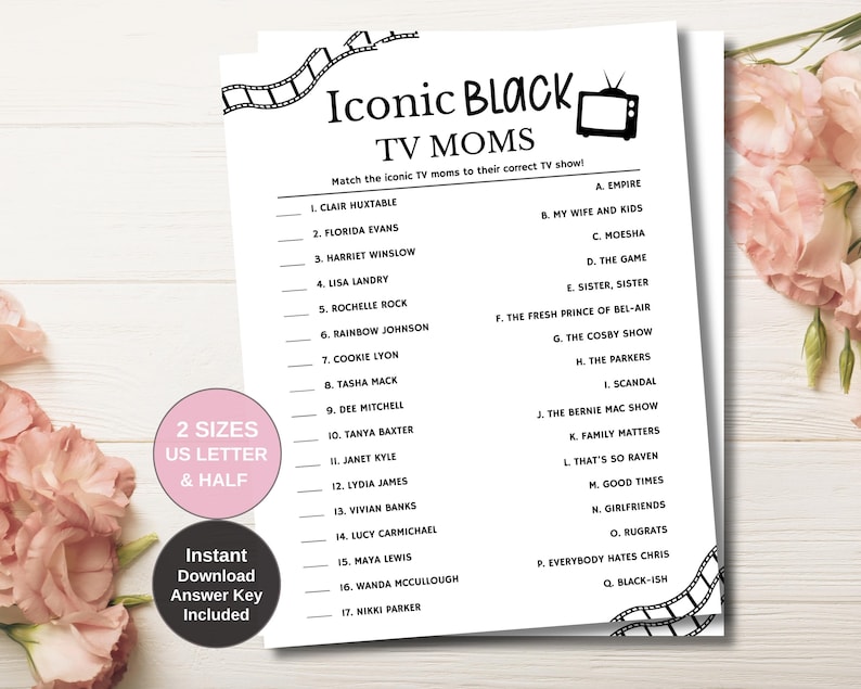 Iconic Black TV Moms Game, Black Mom Baby Shower Game, Mommy to Be Game, Black Mama Match up ...