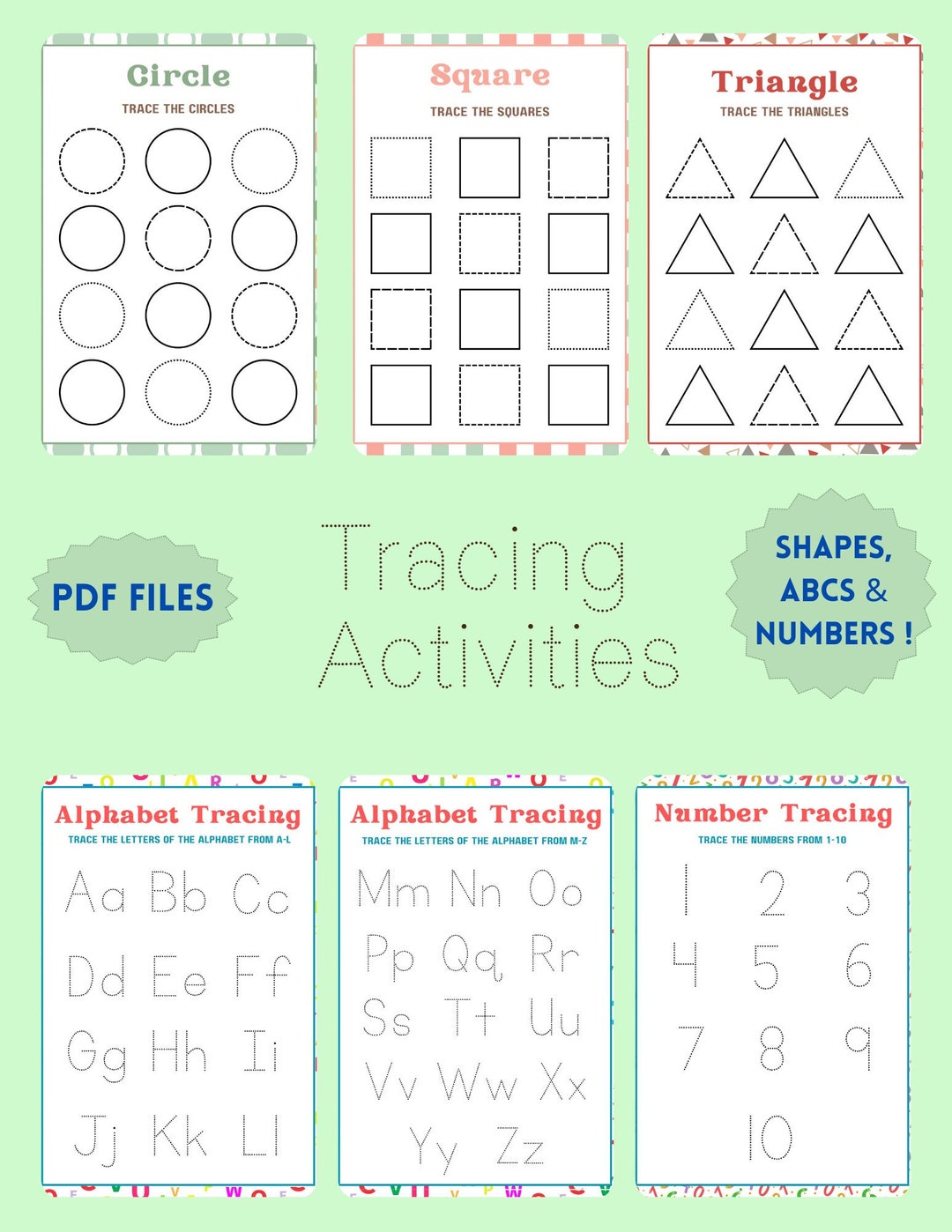 Trace Shapes, Letters and Numbers Preschool Homeschool Instant ...