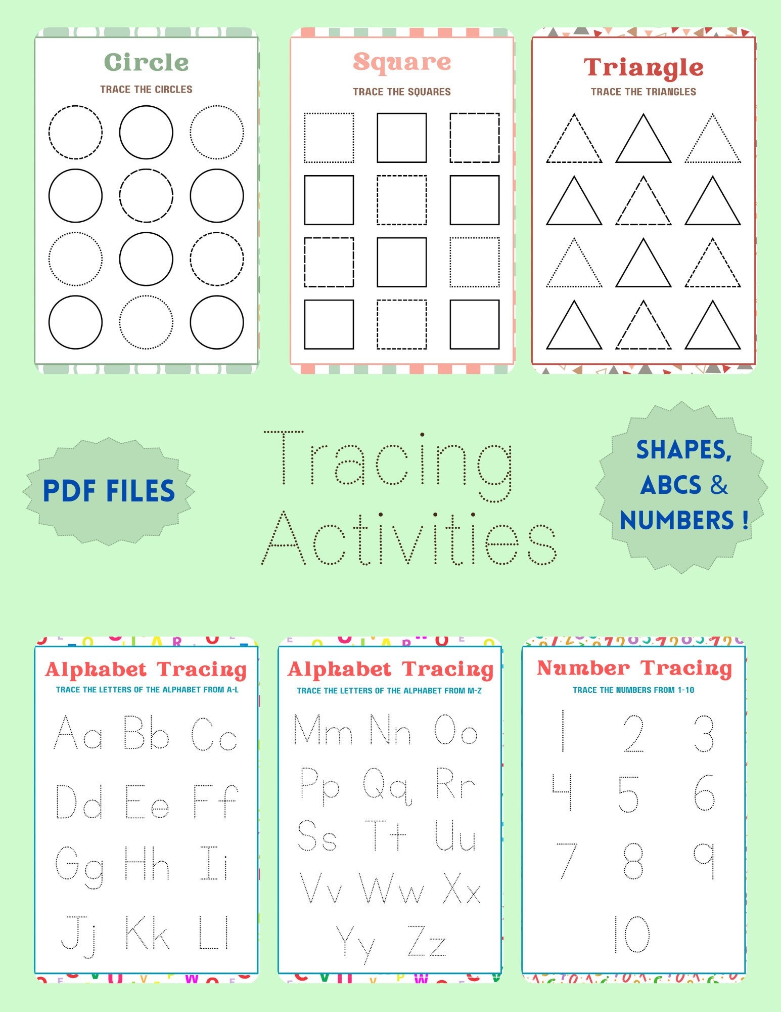Trace Shapes, Letters and Numbers Preschool Homeschool Instant ...