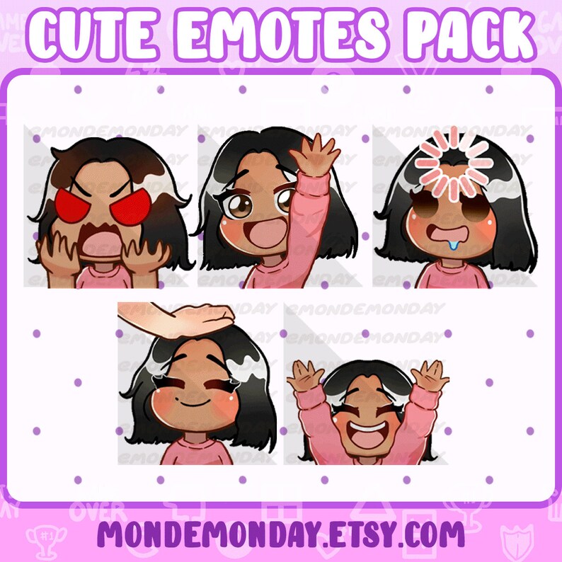 CUTE Animated Emotes Pack Black Short Hair, Brown Eyes, Tan Skin Twitch ...