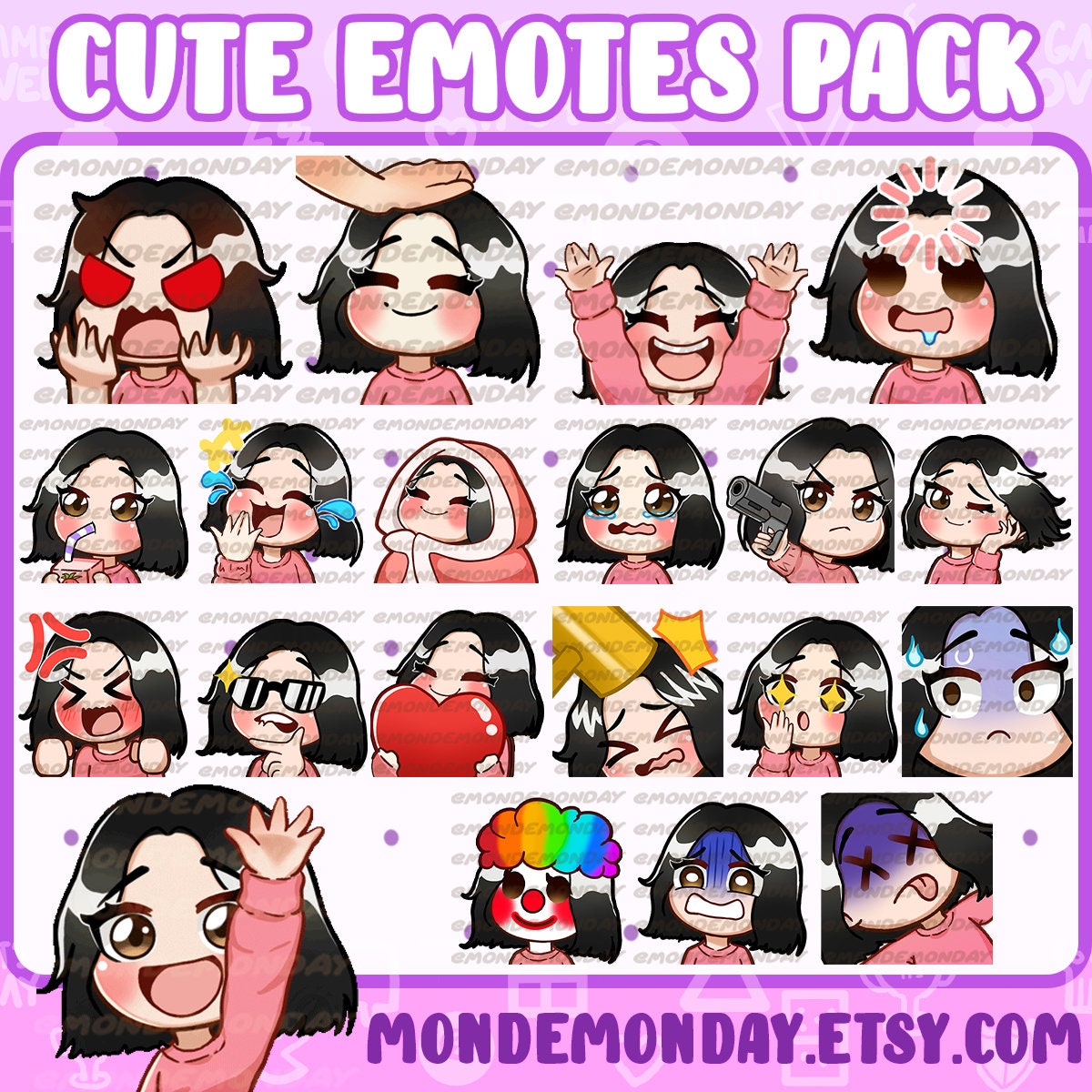 CUTE Animated and Static Emotes Pack | Black Short Hair, Brown Eyes ...