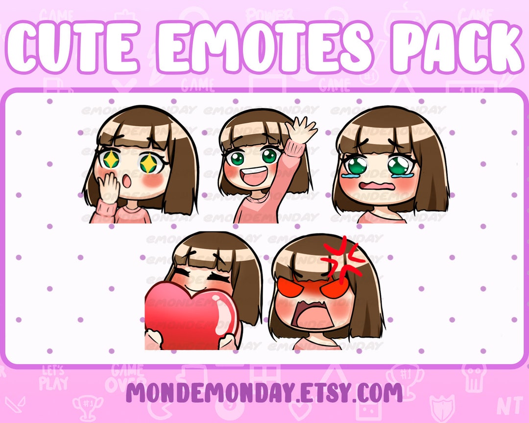 Cute Twitch Emotes Pack | Brown Short Hair With Bangs, Green Eyes ...