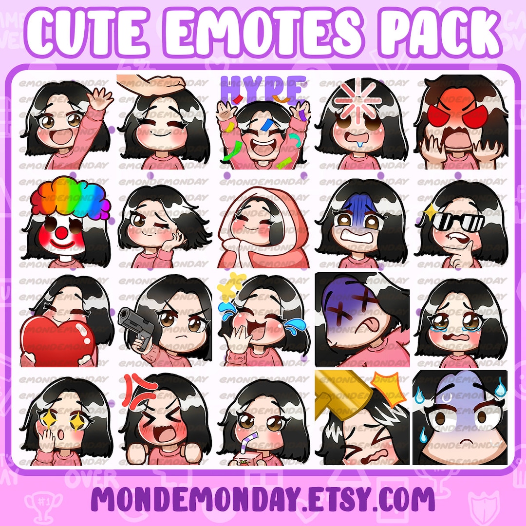CUTE Static Emotes Pack Black Short Hair, Brown Eyes, Light Skin Twitch ...