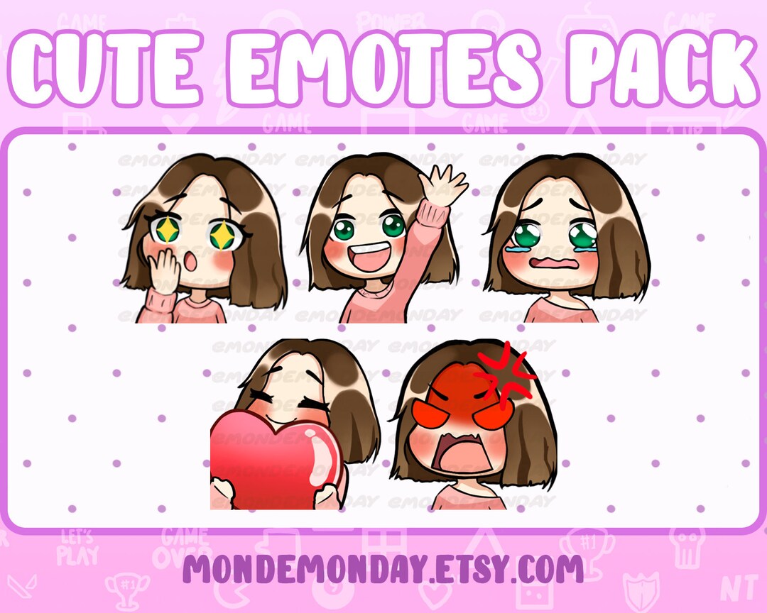 Cute Twitch Emotes Pack | Brown Short Hair, Green Eyes, Light Skin ...