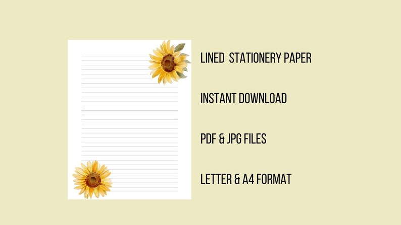 Sunflowers Inspired Printable Stationery Writing Paper Flowers Lined ...