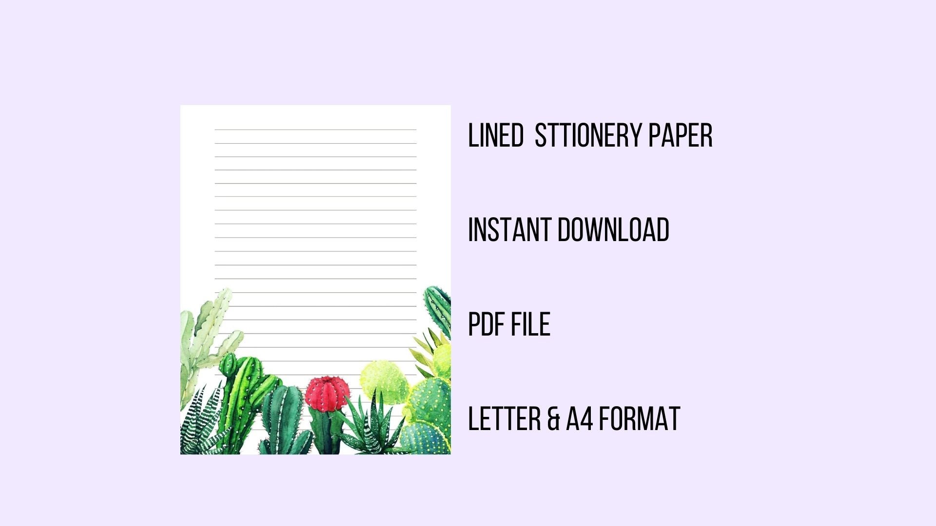 Cacti Inspired Printable Stationery Writing Paper Cactus Writing Paper ...