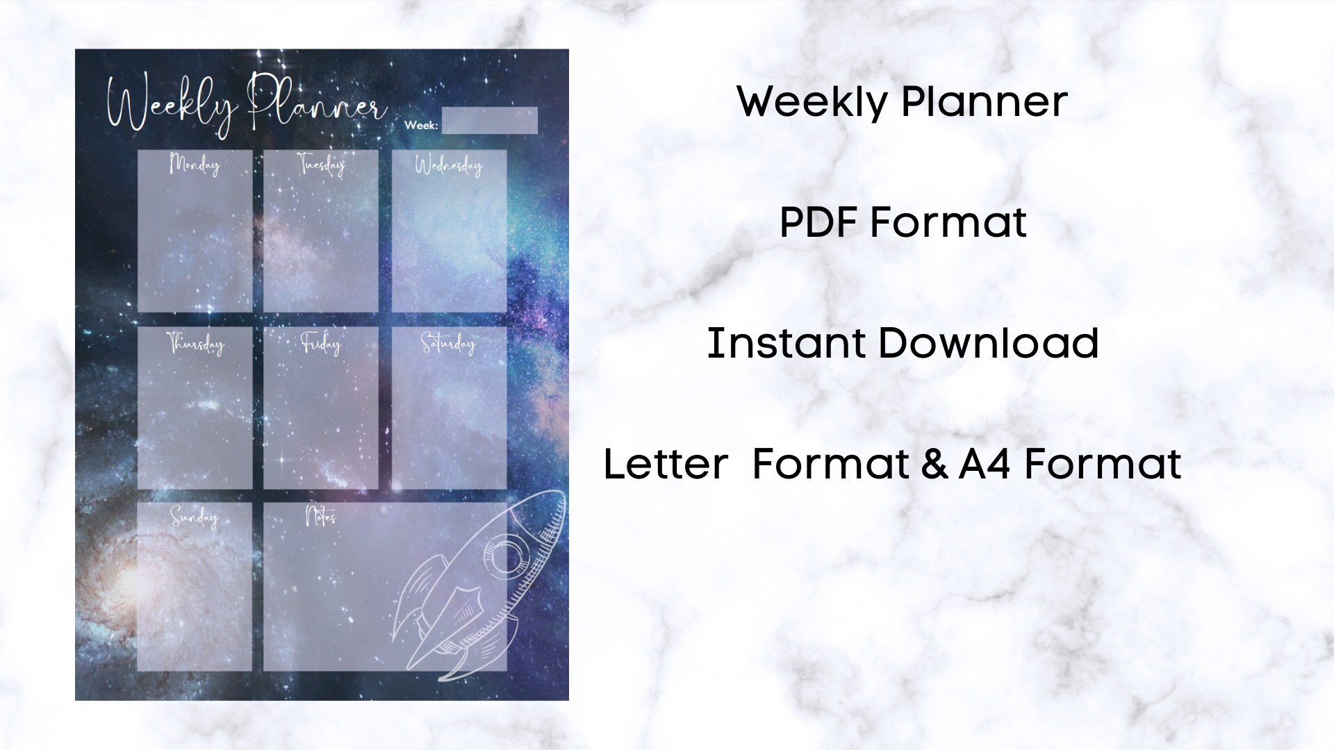 Outer Space Themed Weekly Printable Planner Printable Weekly Schedule Printable Stationery PDF ...