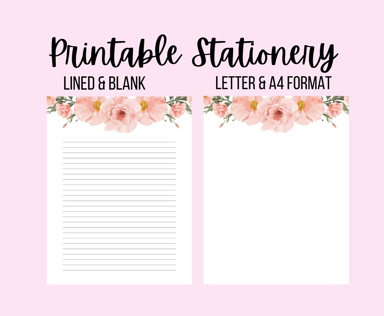 Pink Flowers Roses Inspired Printable Writing Paper Floral Writing ...