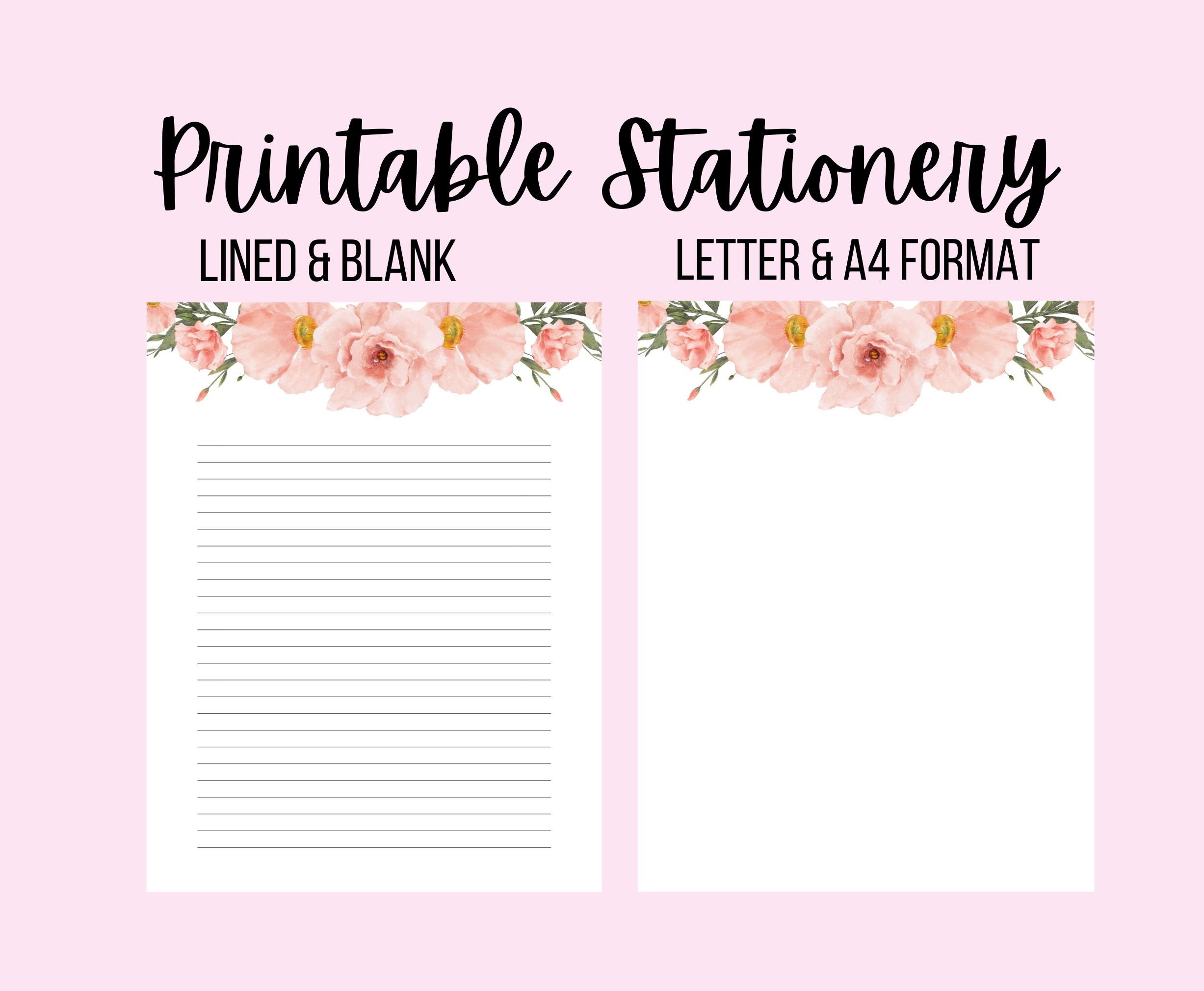 Pink Flowers Roses Inspired Printable Writing Paper Floral Writing ...