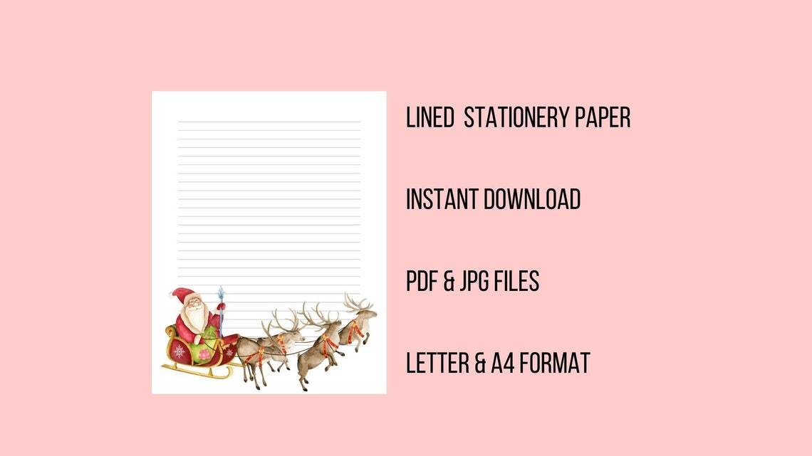 Printable Santa Claus on A Sleigh Inspired Stationery Writing Paper ...