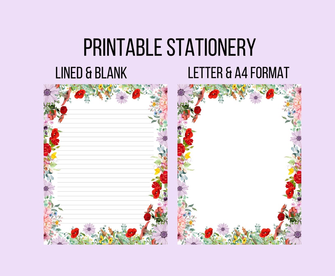 Flowers Frame Printable Stationery Writing Paper Printable Cute Floral ...