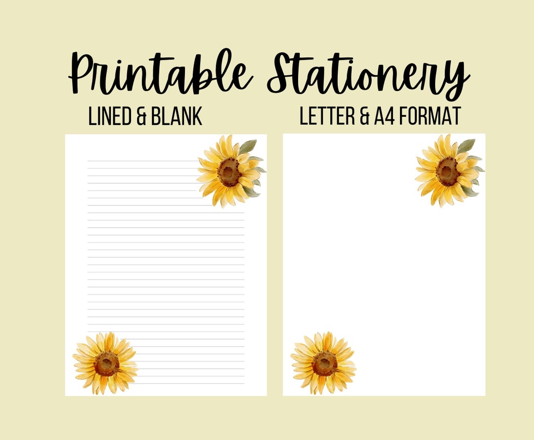 Sunflowers Inspired Printable Stationery Writing Paper Flowers Lined ...