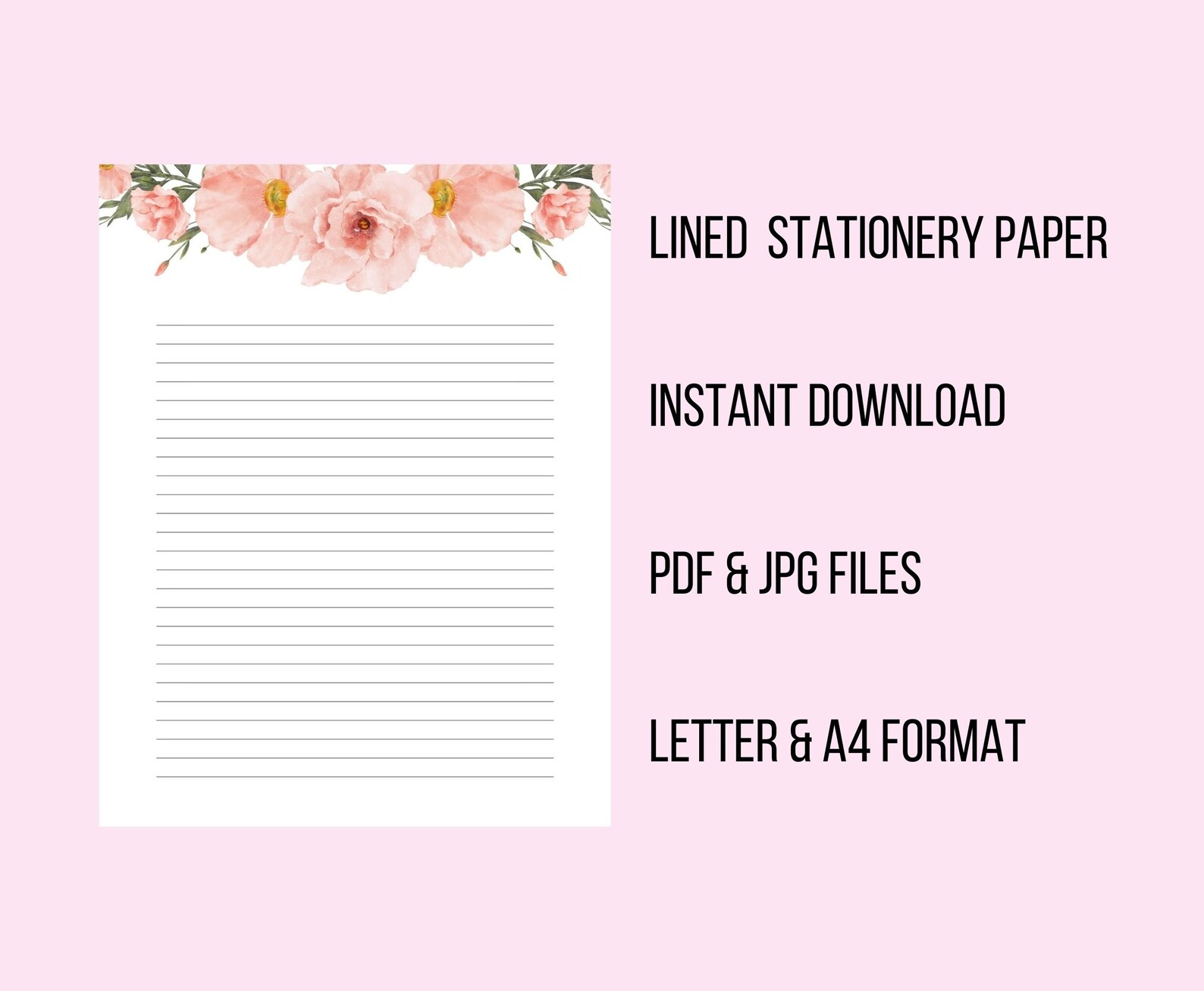Pink Flowers Roses Inspired Printable Writing Paper Floral Writing ...