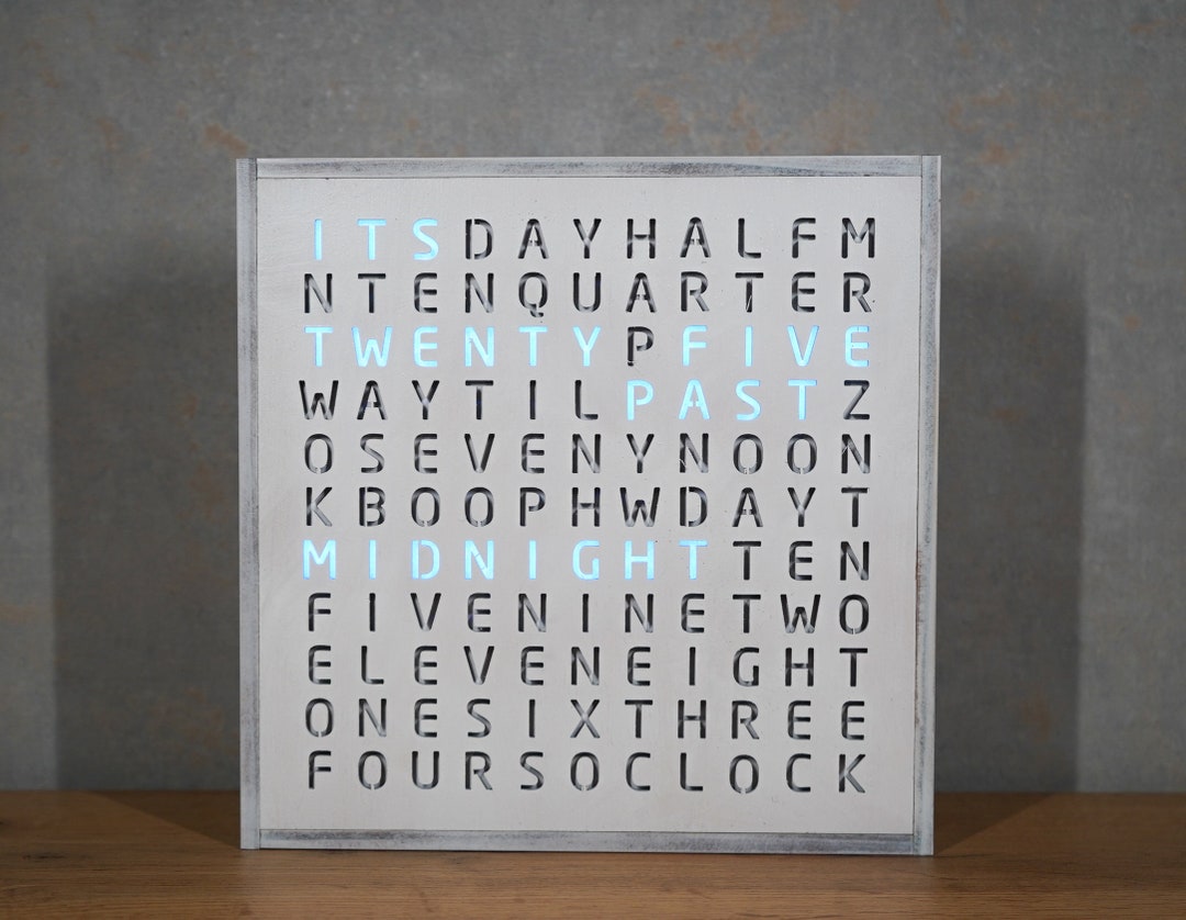 English Wordclock RGB LED Clock, White Wood, Modern Clock, Tabletop ...